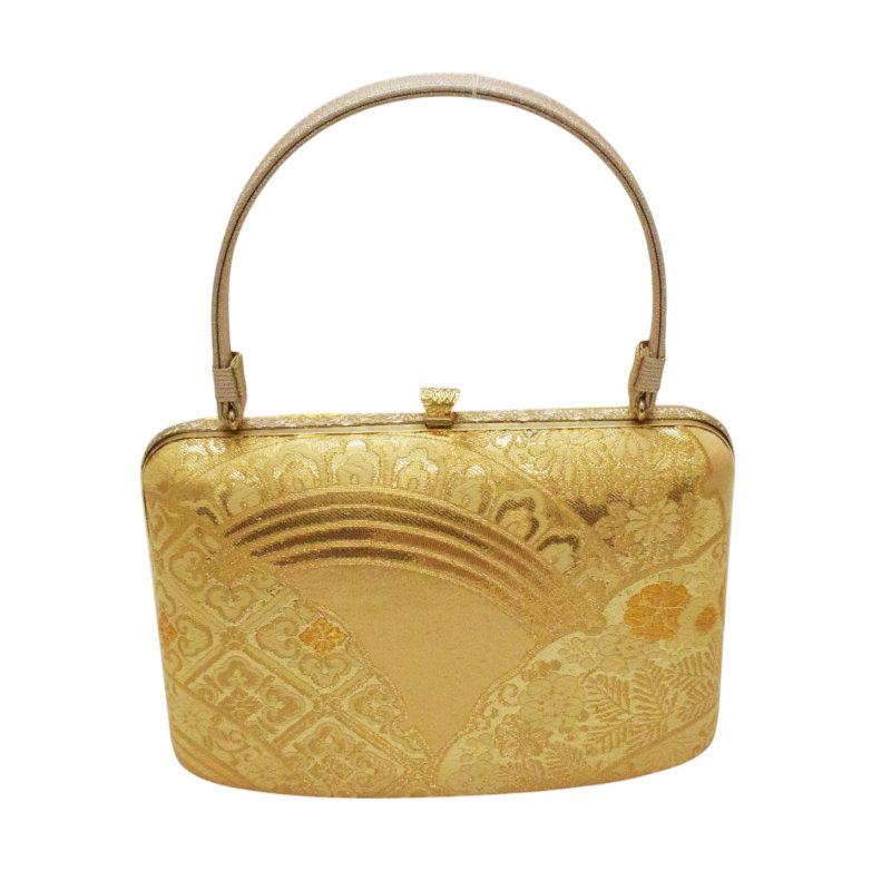 帯地・草履バックセット-No.632【正絹帯地/ゴールド台/ＬＬサイズ/合皮製品/正装向き/お茶席/結婚式/送料無料/日本製品】 帯地・草履バックセット-No.632【正絹帯地/ゴールド台/LLサイズ/合皮