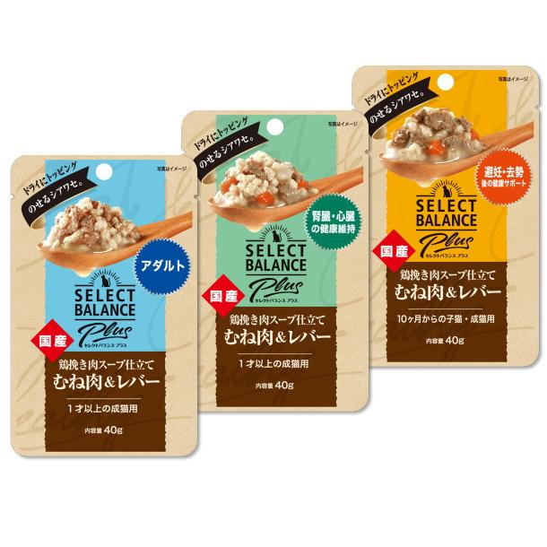 SELECT BALANCE クーポン有) 国産 セレクトバランスプラス 猫用 40g 選べる セレクトバランスPlus 鶏挽肉スープ仕立て むね肉&レバー ドッグフード 無添加 AME ...