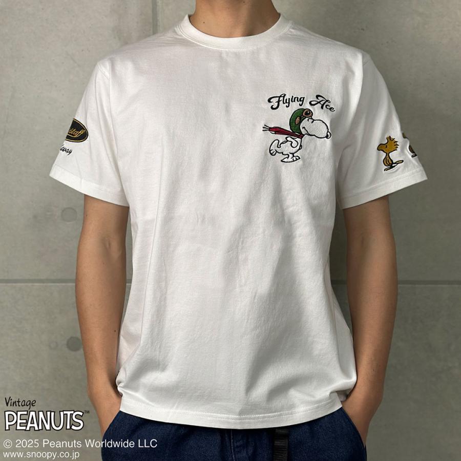 Flag staff SNOOPY×Flagstaff MOTORCYCLE Tシャツ フラッグスタッフ スヌーピー刺繍 半袖Tシャツ 452093 白 黒 SNOOPY ピーナッツ ...