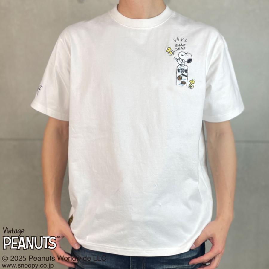Flag staff SNOOPY×Flagstaff Skateboard Tシャツ フラッグスタッフ スヌーピー刺繍 半袖Tシャツ 452098 白 黒 SNOOPY ピーナッツ ...