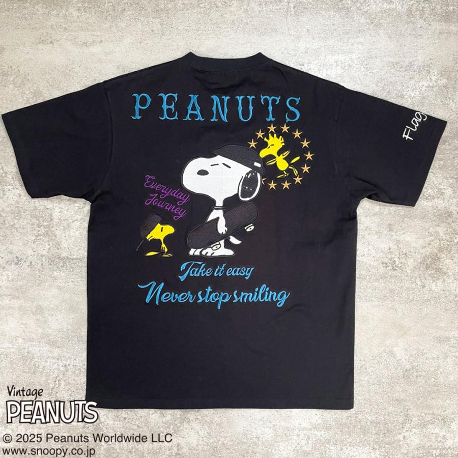 Flag staff SNOOPY×Flagstaff Skateboard Tシャツ フラッグスタッフ スヌーピー刺繍 半袖Tシャツ ...