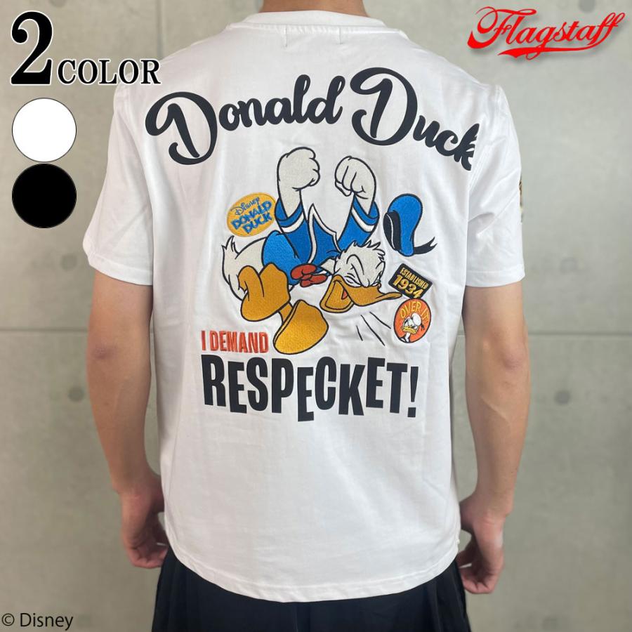 Flag staff Donald Duck×Flagstaff Disneyコレクション ドナルドダック Duck Tシャツ フラッグスタッフ 半袖Tシャツ 452512 白 黒 ...