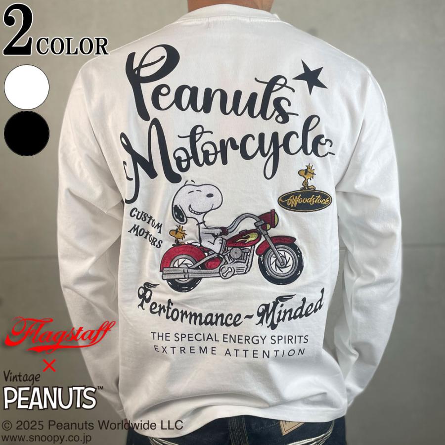 Flag staff SNOOPY×Flagstaff PEANUTS BIKER TEE フラッグスタッフ スヌーピー 刺しゅう 長袖 Tシャツ M L XL XXL 453001 白 黒 ...