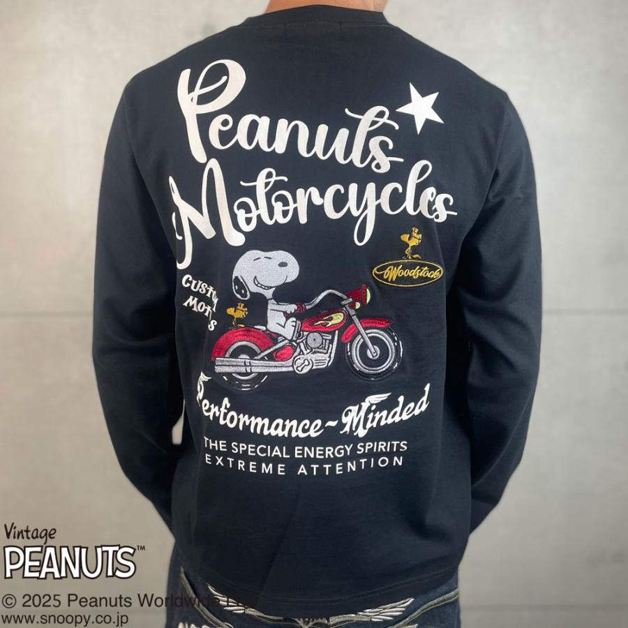 Flag staff SNOOPY×Flagstaff PEANUTS BIKER TEE フラッグスタッフ スヌーピー 刺しゅう 長袖 Tシャツ M L XL XXL 453001 白 黒 ...