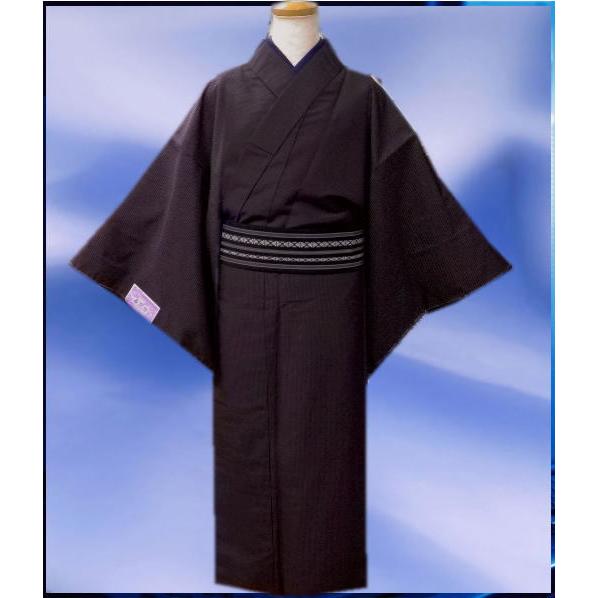 着物 袷 メンズ 男物 男性 お仕立て上がり 5点セット 紫黒ライン M