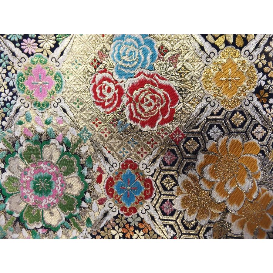 袋帯 正絹 お仕立上がり 振袖 成人式 着物 六通柄 西陣織 黒金地金糸菱