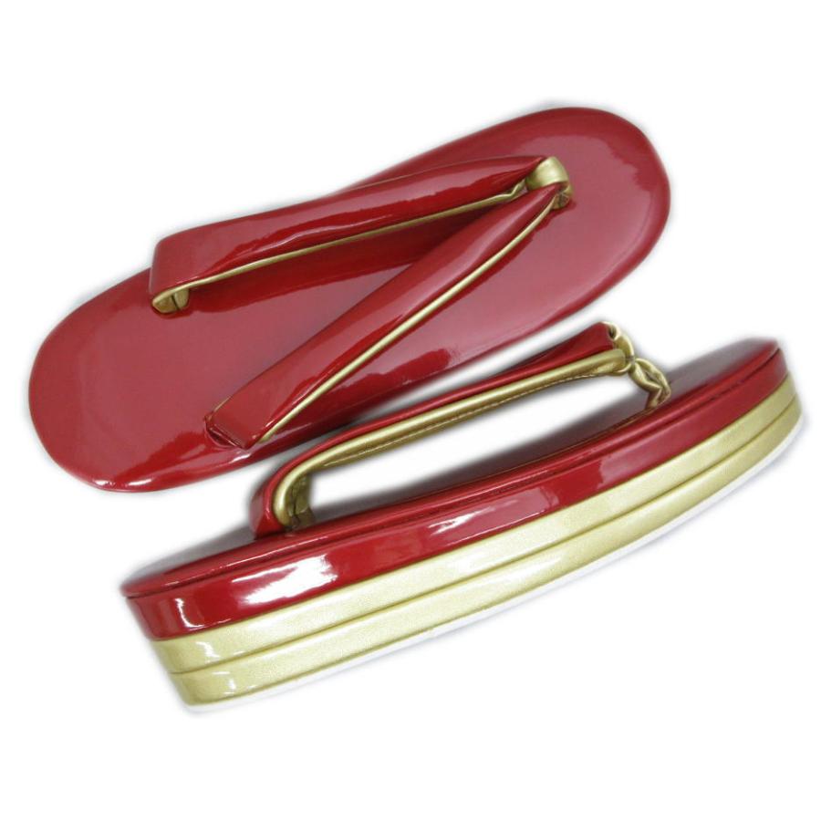 草履バッグセット エナメル 角丸型 赤（金） フリー 振袖 成人式 卒業