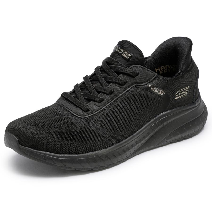 SKECHERS スケッチャーズ スリップインズ レディース ワイド 幅広 スニーカー 黒 スリッポン Slip-ins ボブス スポート ...