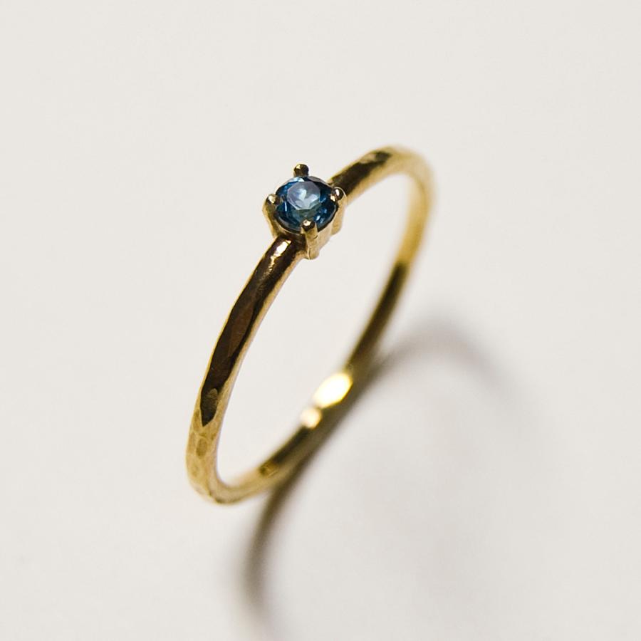 ロンドンブルートパーズ ラウンド3mm K18GPプレーンリング 1.5mm幅 槌目 3号〜21号｜W.K.W. K18GP LONDON BLUE TOPAZ RD3mm PLANE ...