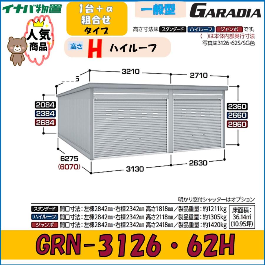 ガレーディア イナバ GRN-3126・62H ハイルーフ 一般型 1台＋α組合せタイプ※東海地区 岐阜県・愛知県・三重県限定販売 ※一部地域を除く : only one shop - 通販 ...