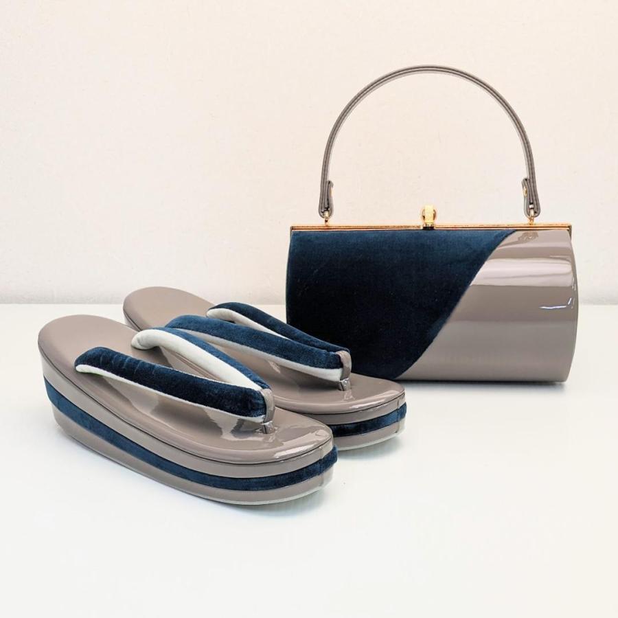 ベロア 3枚芯 ハイヒール 草履バッグ セット ベージュ×ネイビー w64-2 : 和装 綾 - 通販 - Yahoo!ショッピング