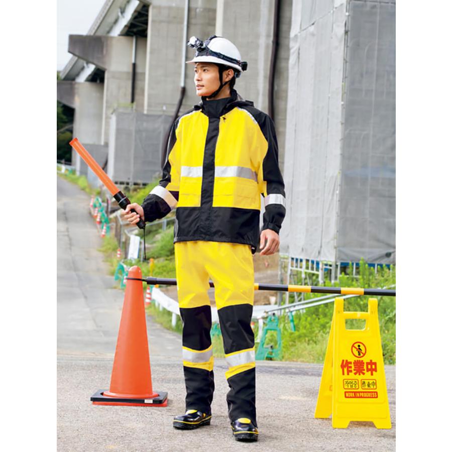 作業服 高視認性レインウェア AZ-56206 SS-LL 通年 アイトス AITOZ 反射材 透湿 防水 上下組 作業着 ユニセックス メンズ レディース : az-56206 ...