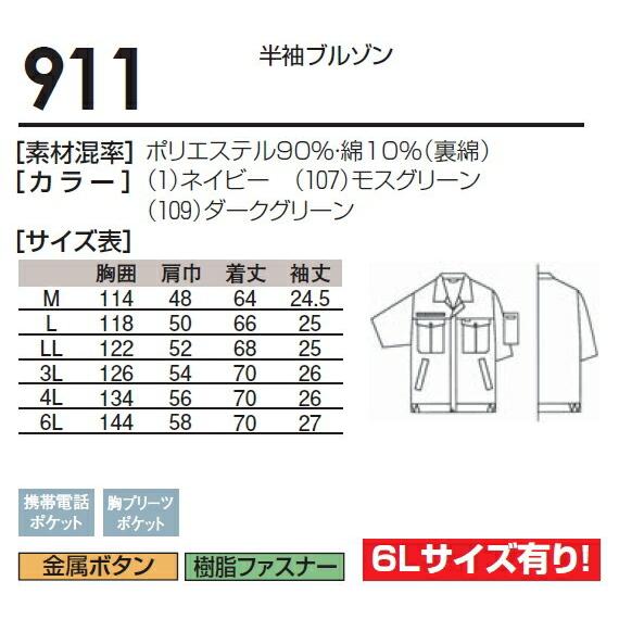 春夏用作業服 作業着 半袖ブルゾン 911（3L） 911シリーズ 桑和（SOWA） お取寄せ : WatanabeWORK渡辺商会SideISLAND - 通販 - Yahoo!ショッピング