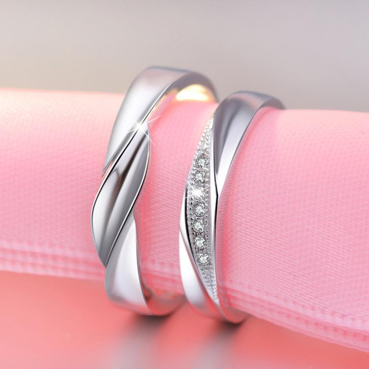 ペアリング カップル 2点セット フリーサイズ シルバー 925 CZ ペアリング カップル 2点セット フリーサイズ シルバー 925 CZ