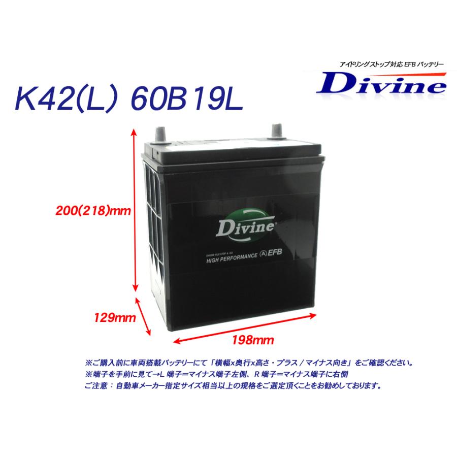 K42 60B19L Divine EFBバッテリー 互換 42B19L 他/アイドリングストップ対応 i i-MiEV コルト コルトプラス タウンボックス トッポ : WAVEパーツ ...