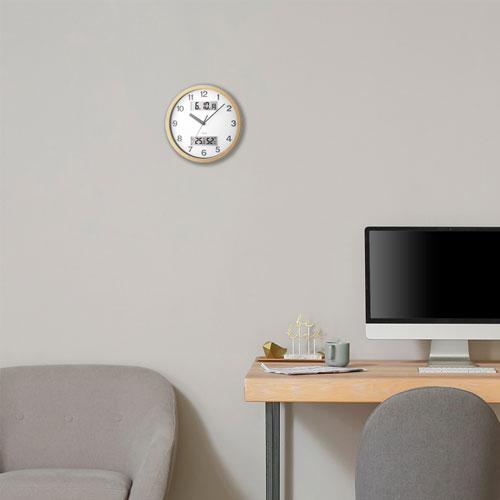 ノア精密 MAG 壁掛け時計 ダブルポイント ナチュラル W-807 N-Z マグ 掛け時計 アナログ おしゃれ インテリア 温度計 湿度計 カレンダー 静音 連続秒針 木目調 : webby ...