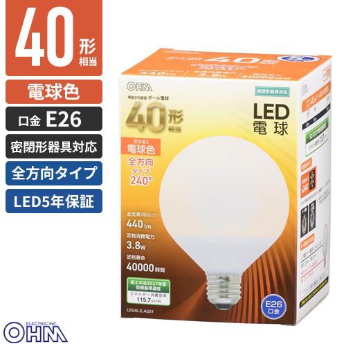 オーム電機 LED電球 ボール電球形 E26 40形相当 電球色 LDG4L-G AG51 : webby shop - 通販 - Yahoo!ショッピング