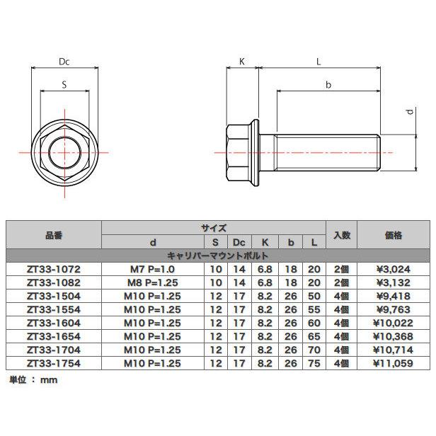 ZETA ジータ チタン キャリパーマウントボルト サイズ：M10 P=1.25／L=65 :22056647:ウェビック1号店 - 通販 - Yahoo!ショッピング