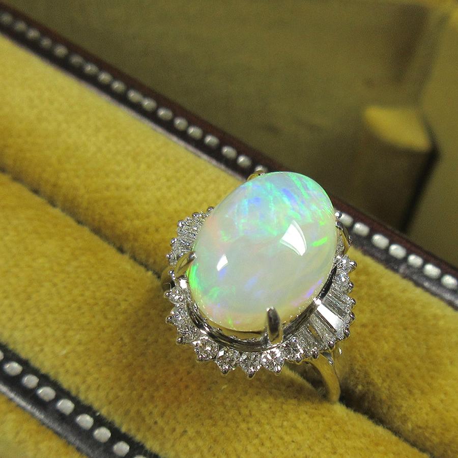 Pt900 オーバルカボションカット オパール ダイヤモンド プラチナ デザイン リング 10.5号 3.89ct D0.56ct 7.9g HKJ4 : K.I CLUB - 通販 ...