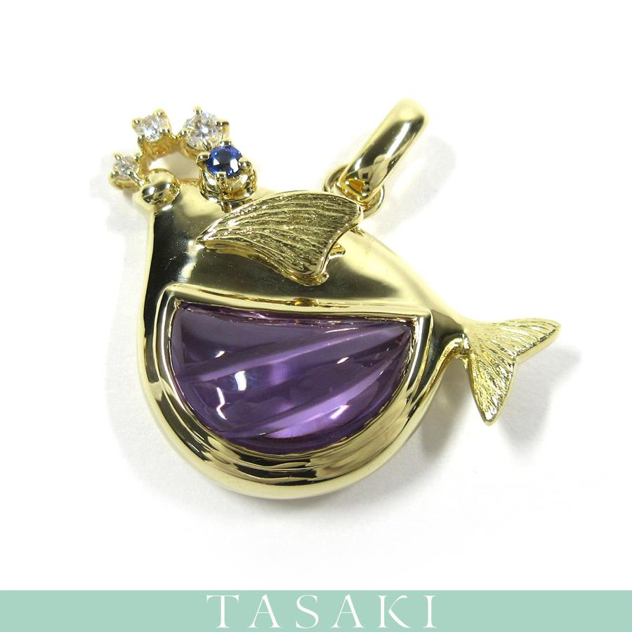 TASAKI 【TASAKI】K18YG ダイヤ サファイア アメジスト ふぐモチーフ デザイン イエローゴールド ペンダント トップ D0.08ct 8.2g J408 : K.I CLUB ...