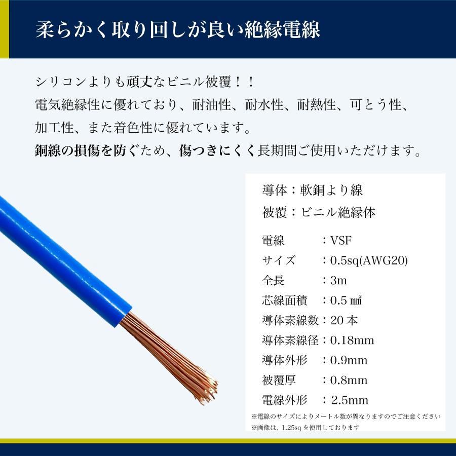電線 ケーブル 0.5sq AWG20 青 3m 300Vケーブル 銅線 配線 コード 絶縁電線 単心ビニルコード 内部配線 DIY 車 バイク 0. :s-B0CCNLRMGQ ...