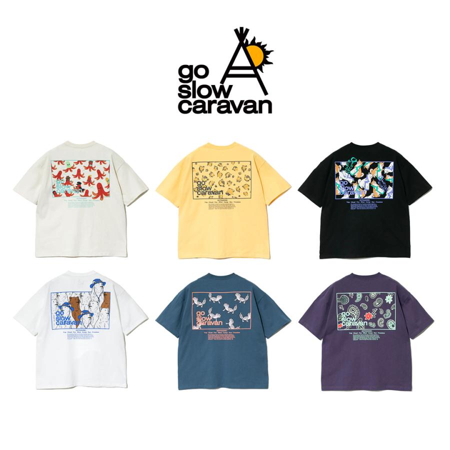 go slow caravan ゴースローキャラバン USA/C スクエアLOGO バックプリント ゆったり TEE 送料無料 ユニセックス M L くま ヒョウ柄 半袖 コットン 綿100 ...