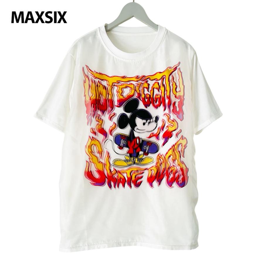 maxsix MAXSIX マックスシックス Disneyシリーズ "HOT DIGGITY" / MICKEY 送料無料 ミッキー ミッキーマウス Tシャツ 半袖 ホワイト メンズ ...