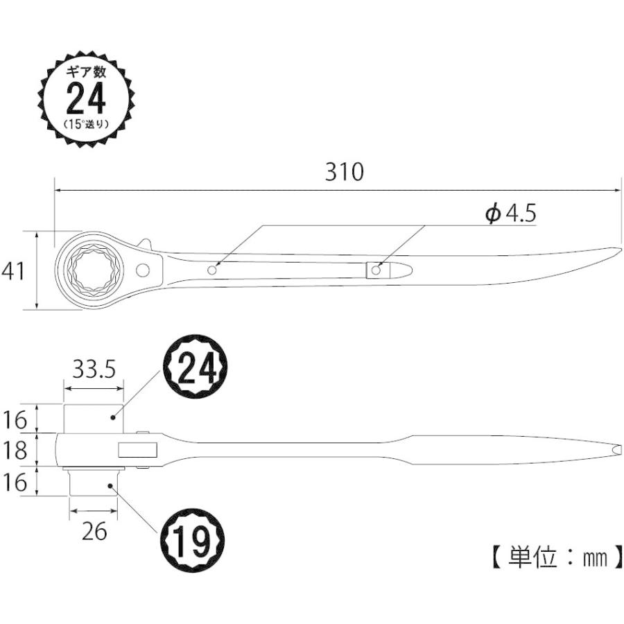 TOP（DIY） TOP シノ曲がりラチェットレンチ RM-19×24N-S : WHATNOT - 通販 - Yahoo!ショッピング