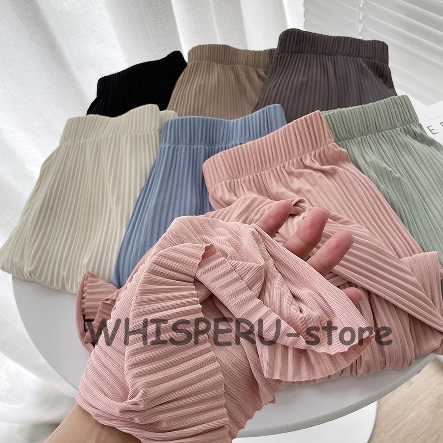 プリーツパンツセルフカットレディースワイドパンツ裾カットボトムスウエストゴムリラックス春カラー : WHISPER U - 通販 - Yahoo!ショッピング