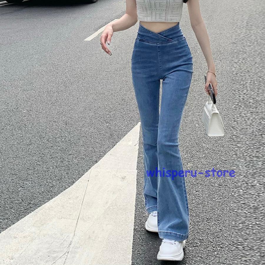 デニムセミフレアパンツハイウエストクロス : WHISPER U - 通販 - Yahoo!ショッピング