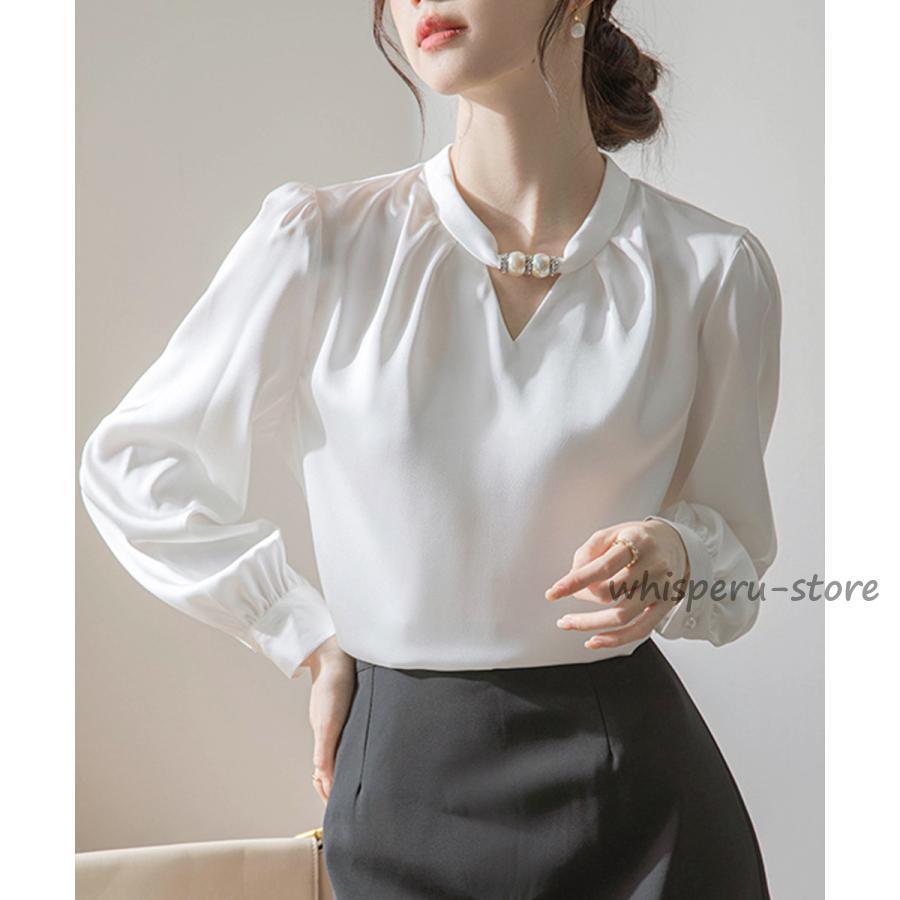 立ち襟ブラウス レディース サテンシャツ : WHISPER U - 通販 - Yahoo!ショッピング