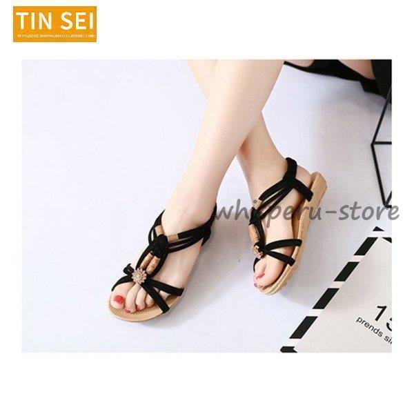 サンダル レディース 夏 ビーチサンダル 大きいサイズ 靴 アンクルストラップ フラット ローヒール ぺたんこ 履きやすい 痛くない ...