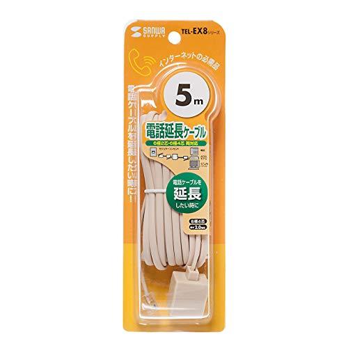 サンワサプライ 電話延長ケーブル 5m TEL-EX8-5K2 : White Wings2 - 通販 - Yahoo!ショッピング