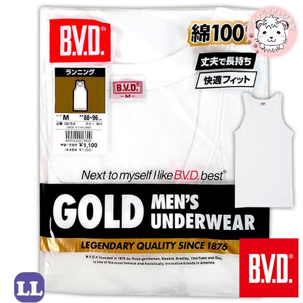 B.V.D. GOLD 綿100% フライス 無地 メンズ ランニング シャツ G015A LL 下着 肌着 インナー bvd BVD ビーブイディー ゴールド アンダーシャツ : ホワイト ...