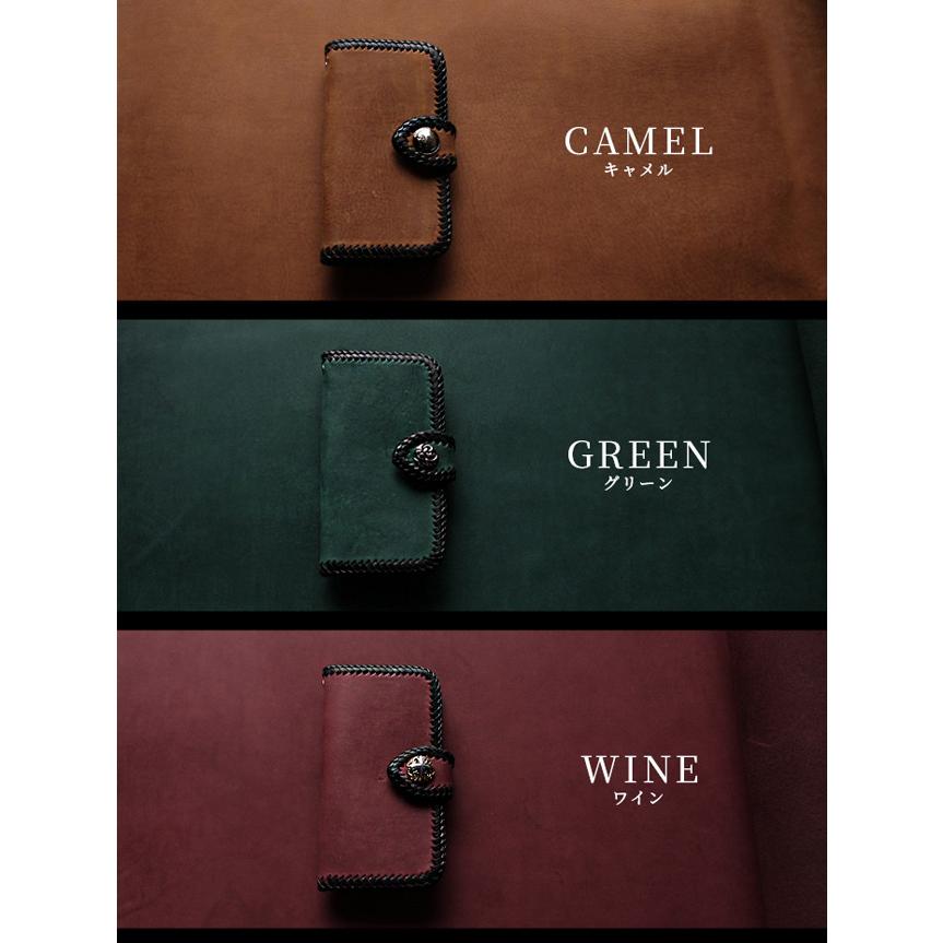 iPhone ケース 手帳型 サッビア 編み込み 姫路レザー 本革 コンチョ アイフォンケース 16 15 14 13 12 pro max plus レザー 牛革 革製品 (ID ip706 ...