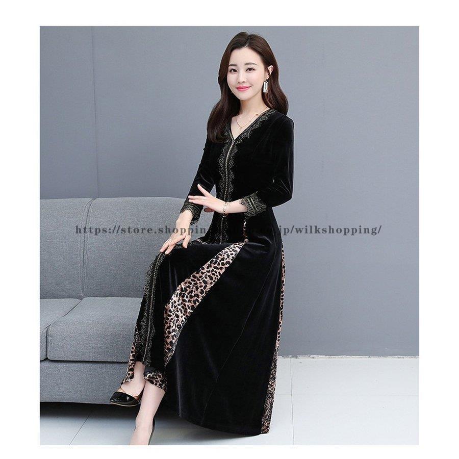 ワンピース レディース マキシワンピース 切り替え ベロア ロング 秋