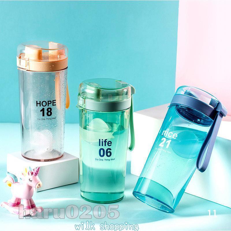 水筒 ボトル 400ml 直飲み ins風 透明 夏用 軽い 便利 プラスチックボトル 通勤 ランニング 体操 ヨガ トレーニング 大容量 運動水筒 スポーツ ボトル コップ ...