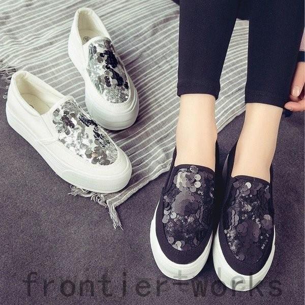 スパンコール厚底スリッポン韓国オルチャンストリート派手原宿系メタリックシルバースニーカーキラキラアメカジ靴シューズ : WILLGAD - 通販 - Yahoo!ショッピング