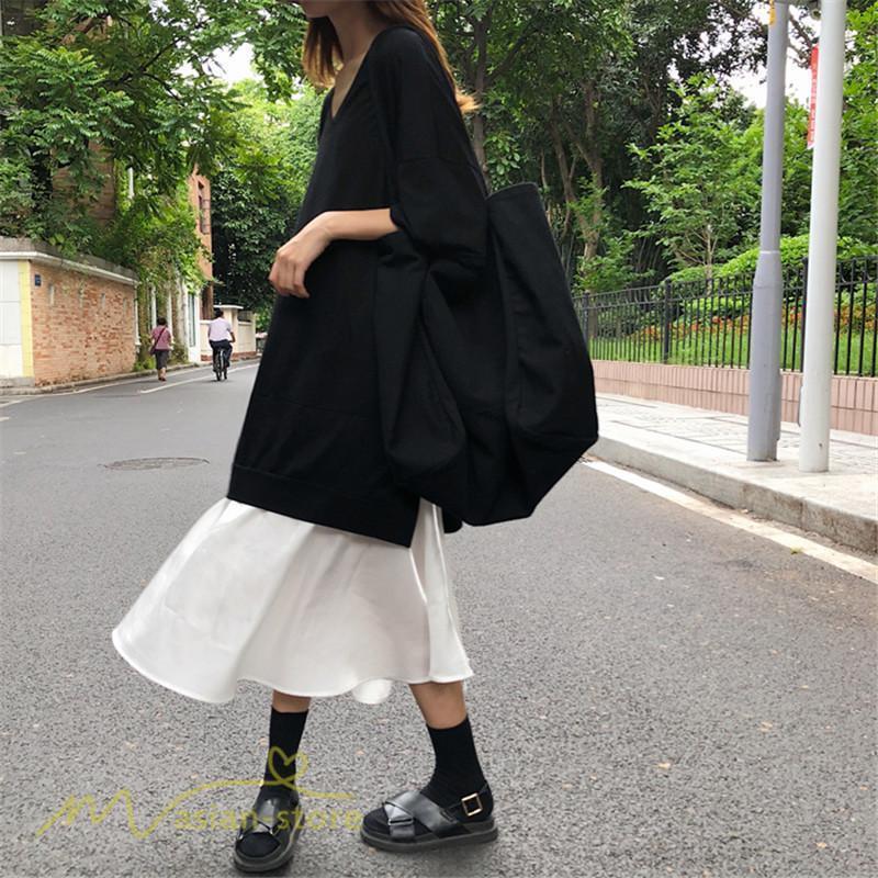 切り替えワンピース 半袖 ワンピース 黒白 フェイク2点 夏服 夏ワンピース Tシャツワンピース Aライン フレア 重ね着風 膝下丈 ミモレ丈 低身長 : WILLGAD - 通販 ...