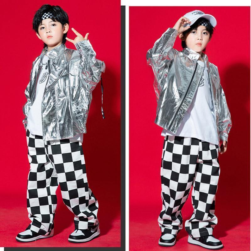 キッズ ダンスステージ衣装 ヒップホップ 長袖 ジャケット シルバー ロングパンツ チェック柄 ダボダボ 派手 原宿系 ジャズダンス 発表会 : WILLGAD - 通販 - Yahoo!ショッピング