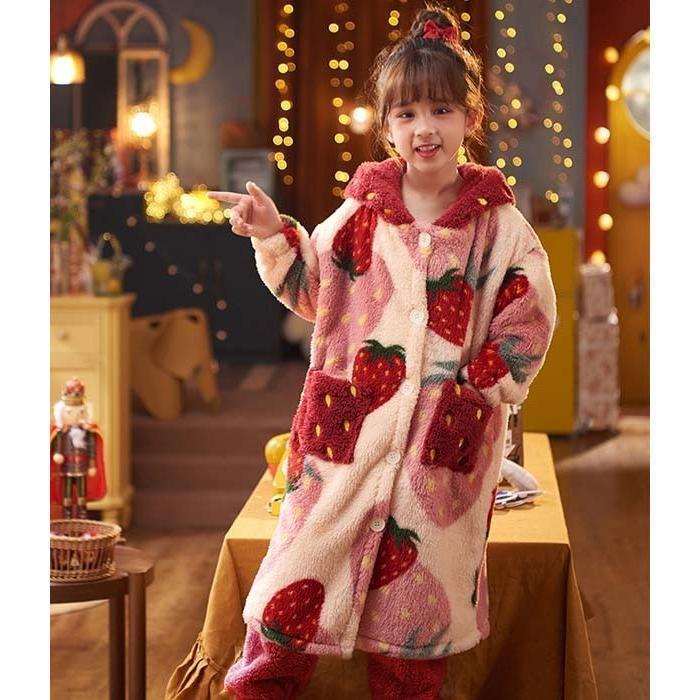 ルームウェア 冬 子供 パジャマ キッズ 長袖 上下セット 女の子 いちご柄 フード付き かわいい もこもこ 部屋着 誕生日 プレゼント : WILLGAD - 通販 - Yahoo!ショッピング