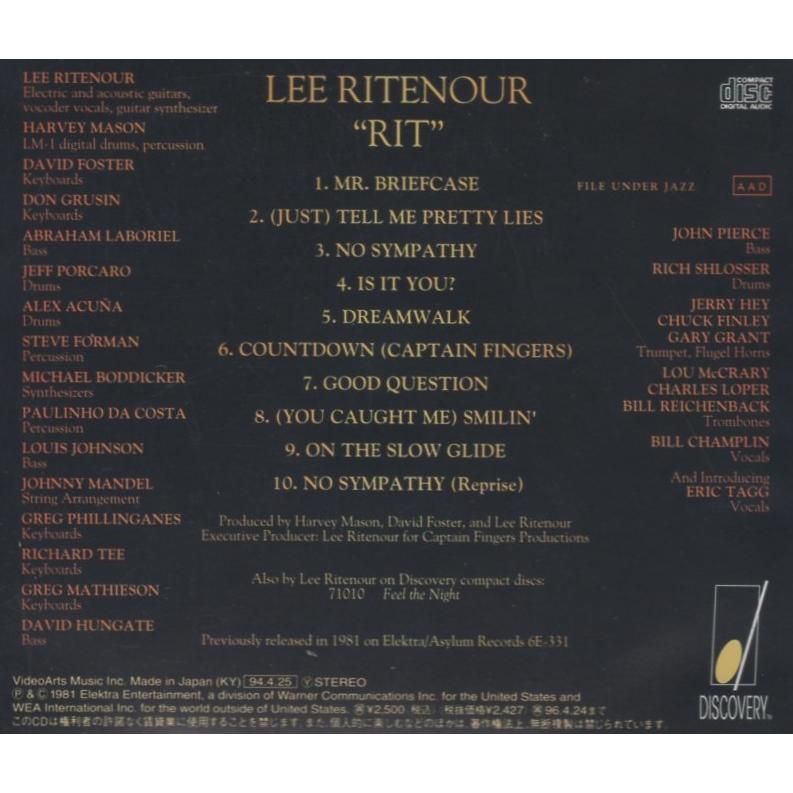 リー・リトナー LEE RITENOUR / RIT 1994.04.25 1981年作品 DISCOVERY VACM-3018 : WINDCOLOR MUSIC - 通販 - Yahoo ...