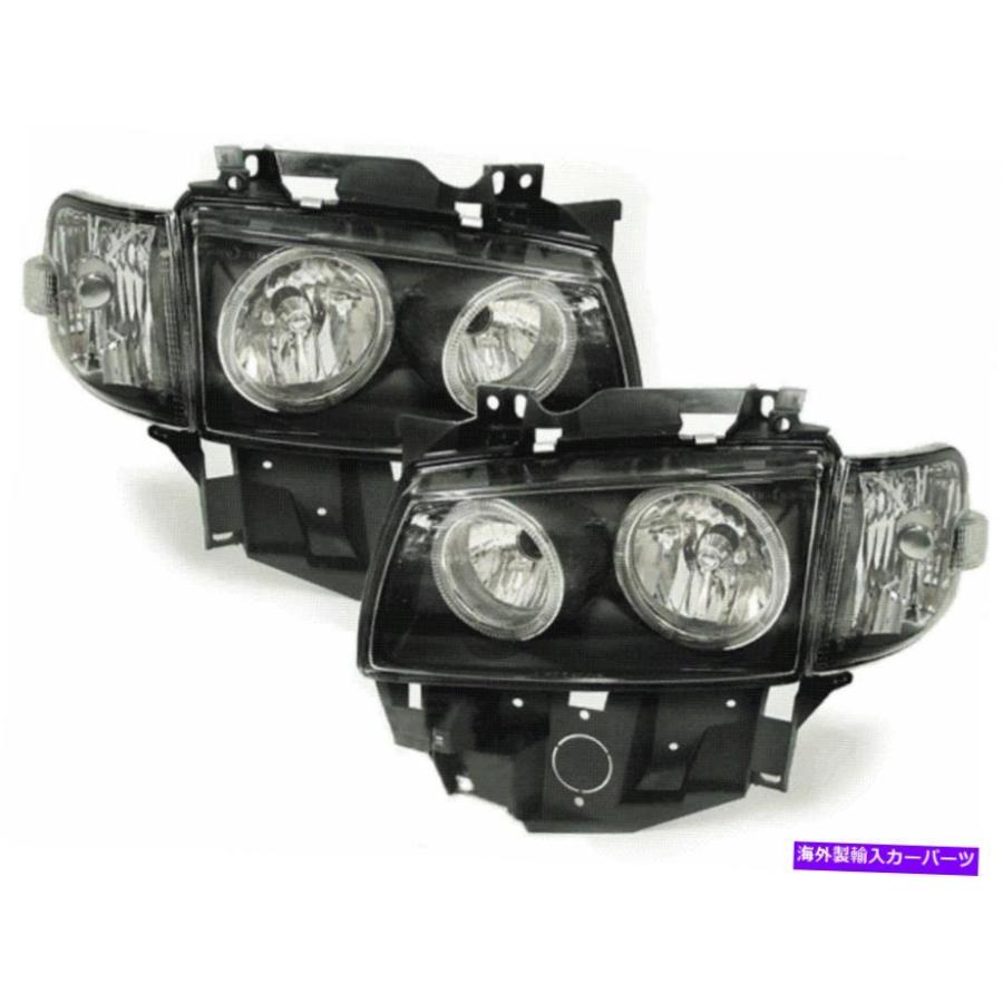 USヘッドライト VWバスT4カラベルマルチバンのための天使の目を持つ黒い透明ヘッドライト96 Black clear headlights ...