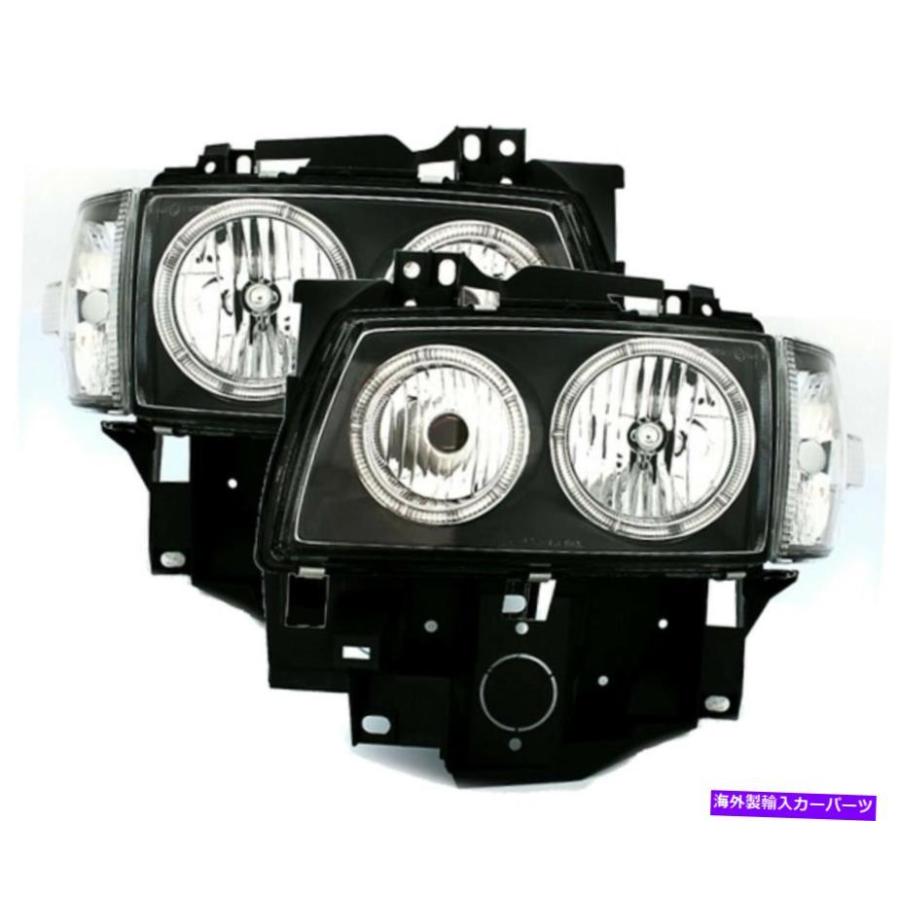 USヘッドライト ブラッククリア仕上げエンジェルアイヘッドライトVW T4バス96-03のためのマーカーで設定 black clear ...