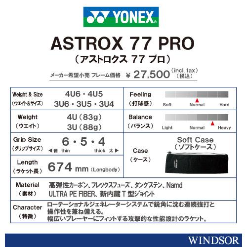 【張り工賃別・ガット代込】ヨネックス アストロクス77プロ 752カラー AX77-P YONEX バドミントンラケット 22FW :22AX77-P-752:ウインザーラケットオンライン ...