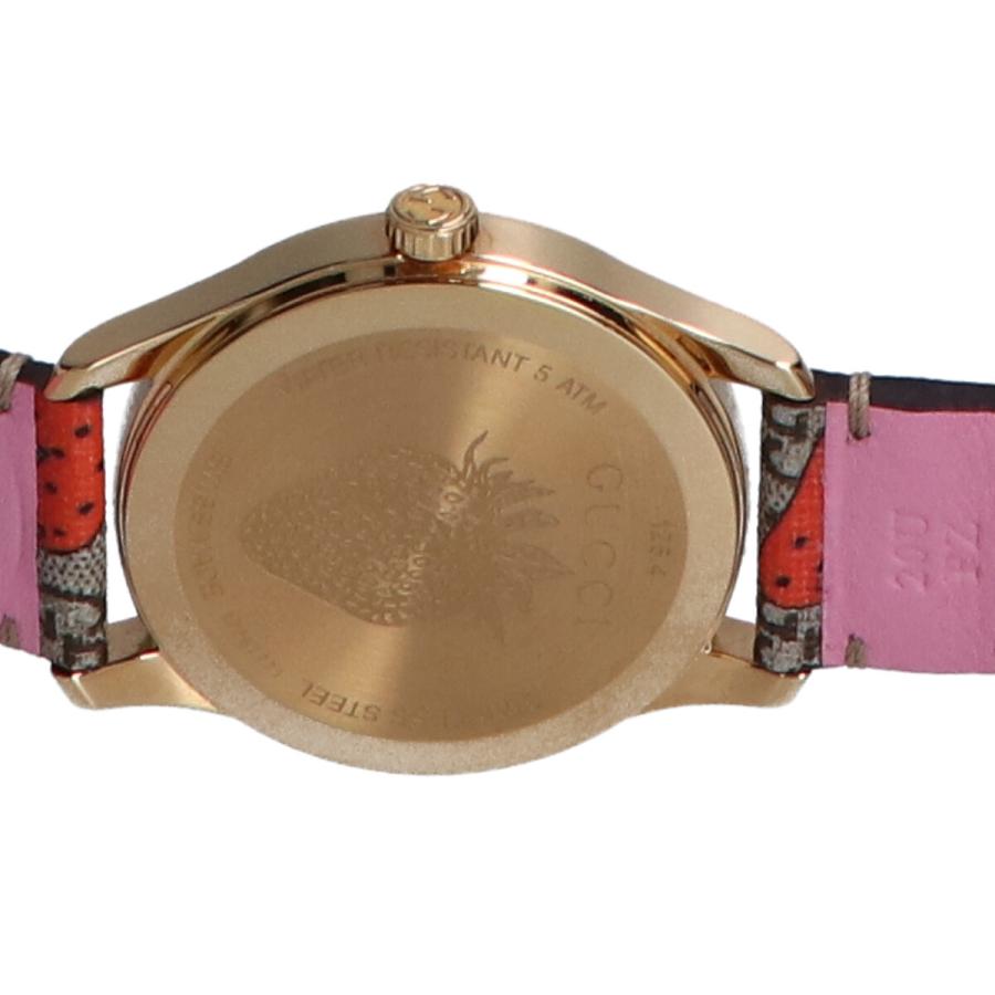 GUCCI 美品/ グッチ YA1264133 Gタイムレス ストロベリープリント GGスプリーム クオーツ 腕時計 ゴールド/ベージュ ...