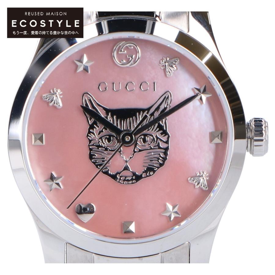 美品/ GUCCI グッチ YA1265013 Gタイムレス ピンクシェル クオーツ 腕時計 シルバー レディース ...