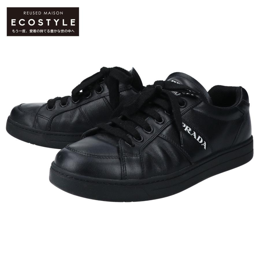 PRADA（プラダ） 2EG 391 レザー ロゴ ローカットスニーカー/ シューズ 6 ブラック メンズ : ブランドリユースショップエコス ...