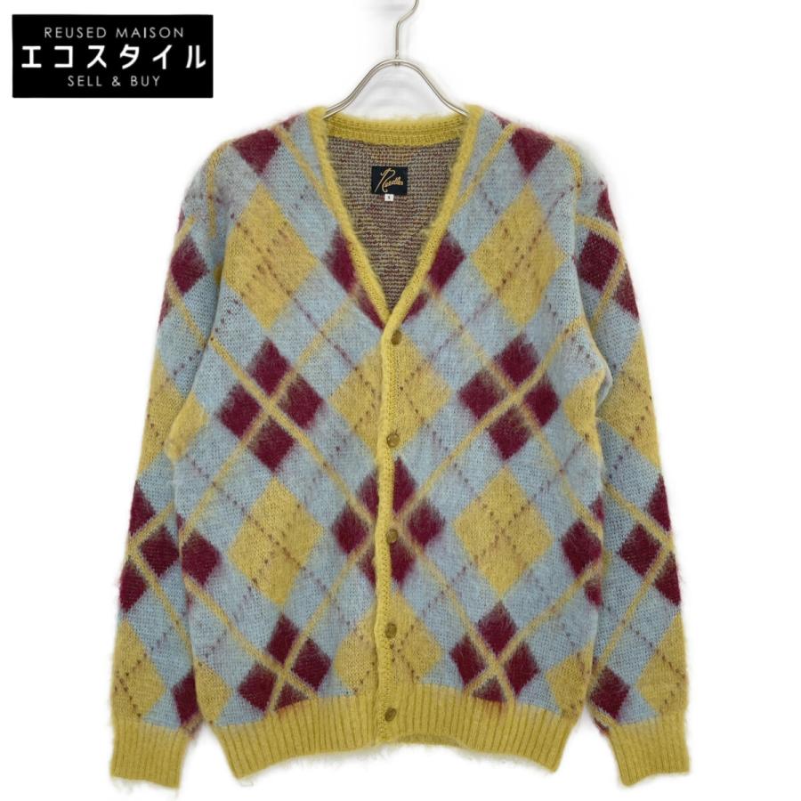 needles ニードルズ J0256 イエロー系 アーガイルチェック モヘア ニットカーディガン グレー イエロー S カーディガン メンズ ...