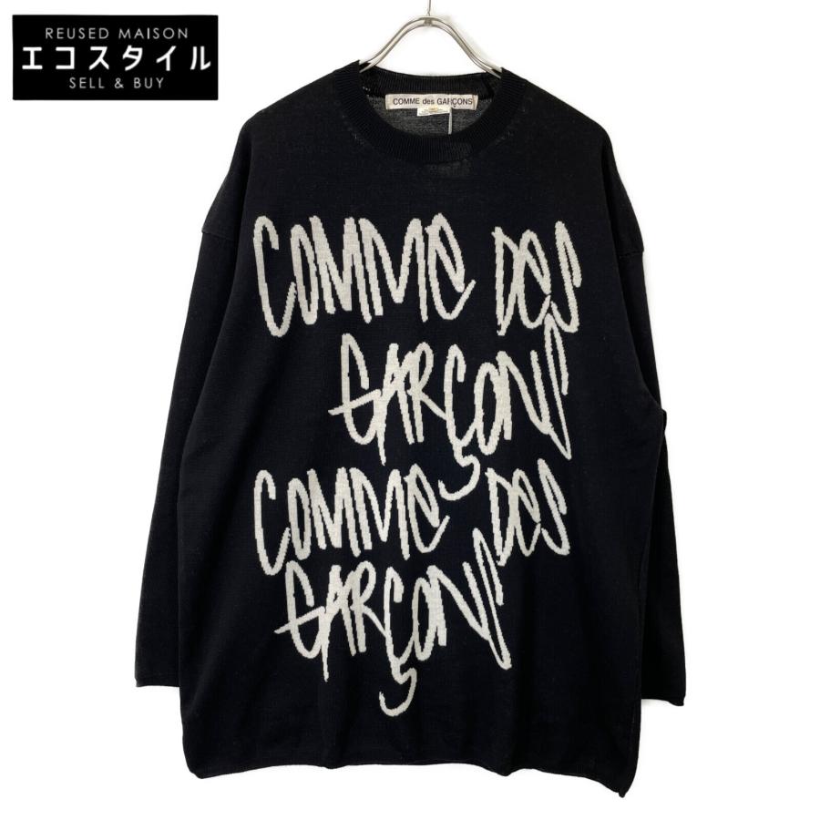 COMMEdesGARCONS コムデギャルソン 22SS GI-N017 ブラック ロゴ ジャガード オーバーサイズ ニット M トップス ウール メンズ 中古 : ブランドリユースショップ ...